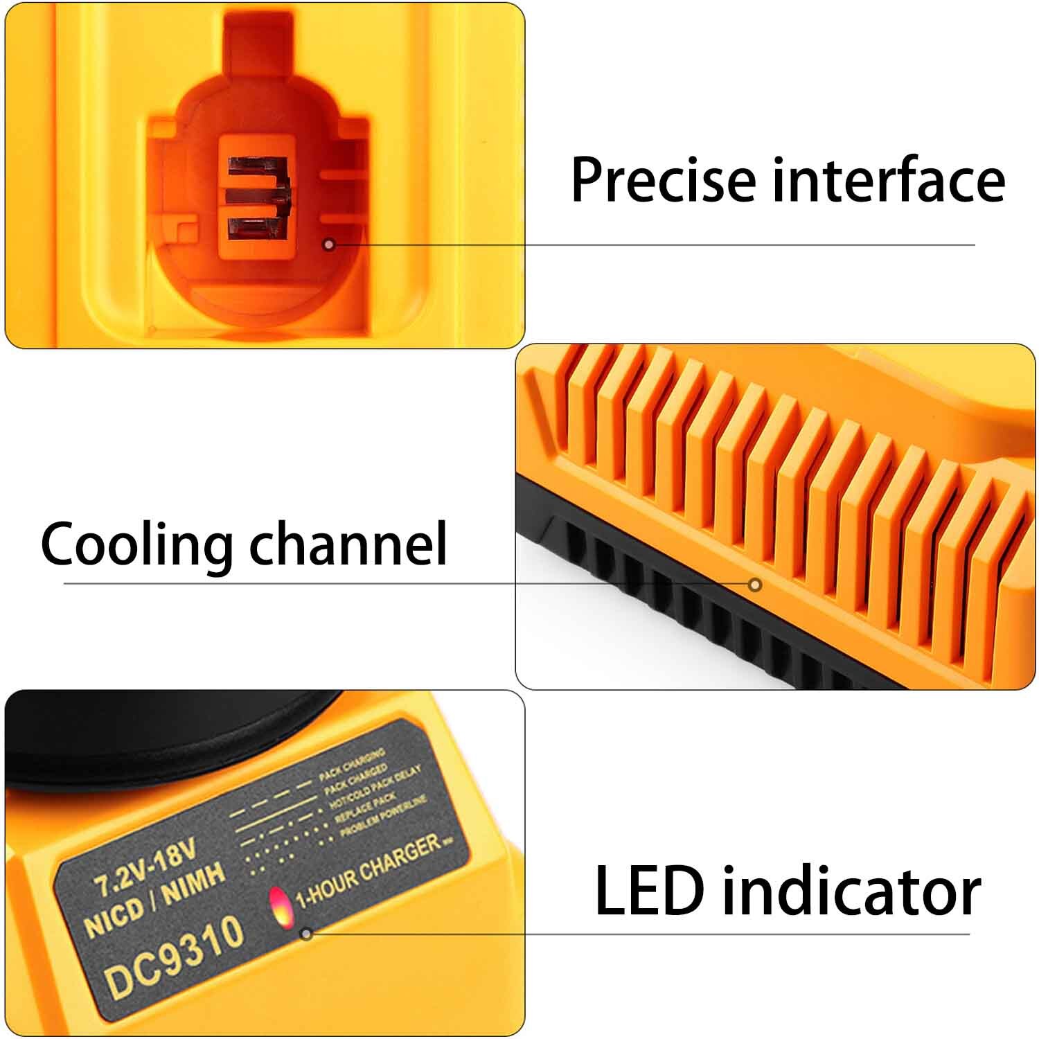 Fast Battery DC9310 Charger for Dewalt 7.2V-18V NiCd/NiMh DE9085 DC9091 ...