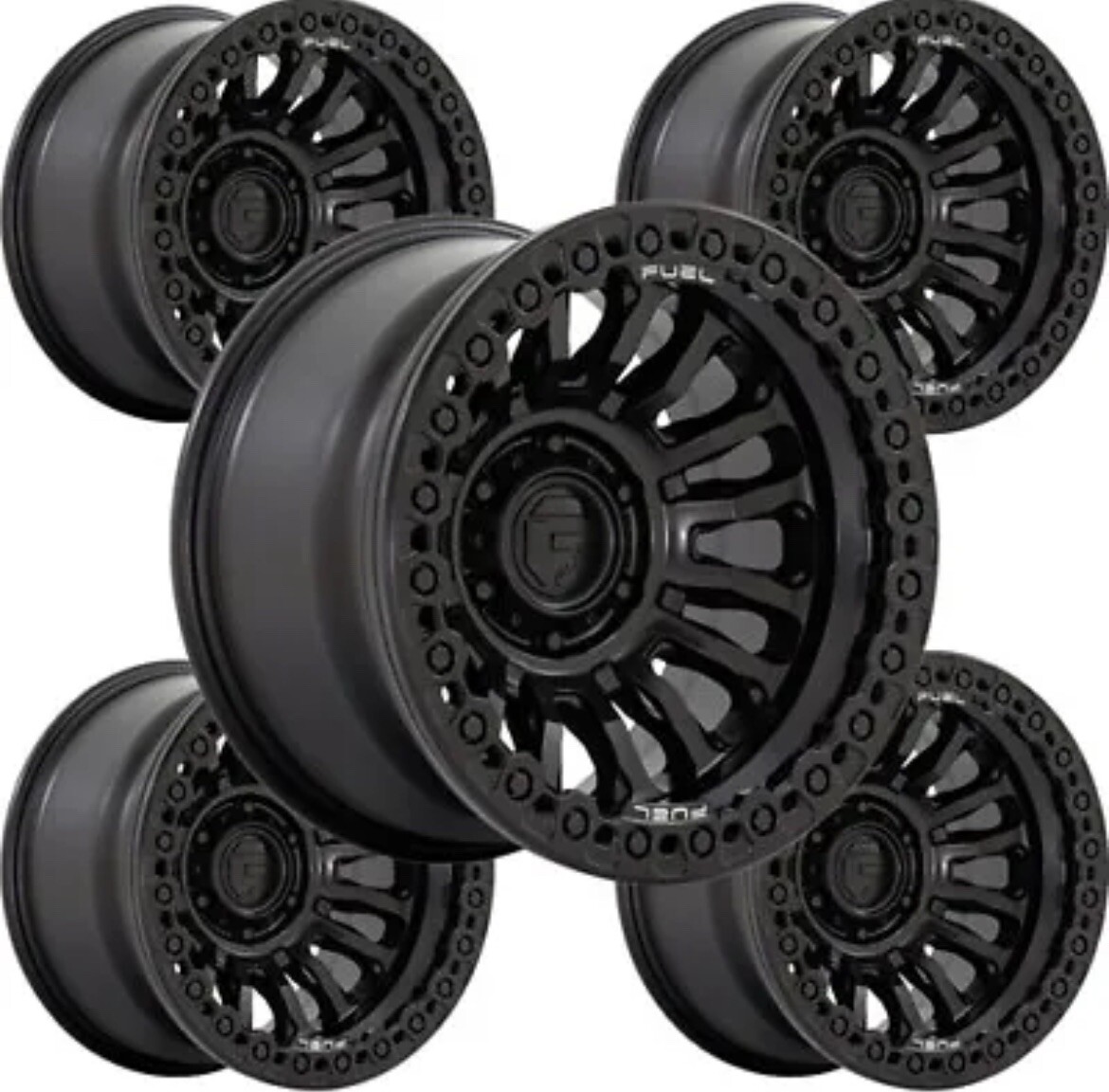 (Set of 5) Fuel FC857 Rincon 17x9 6x5.5" +1mm Double Black Wheels Rims ...