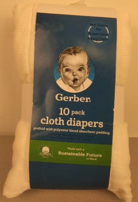 New Gerber 10 Pack Prefold White Cloth Diapers With Absorbent Padding ...