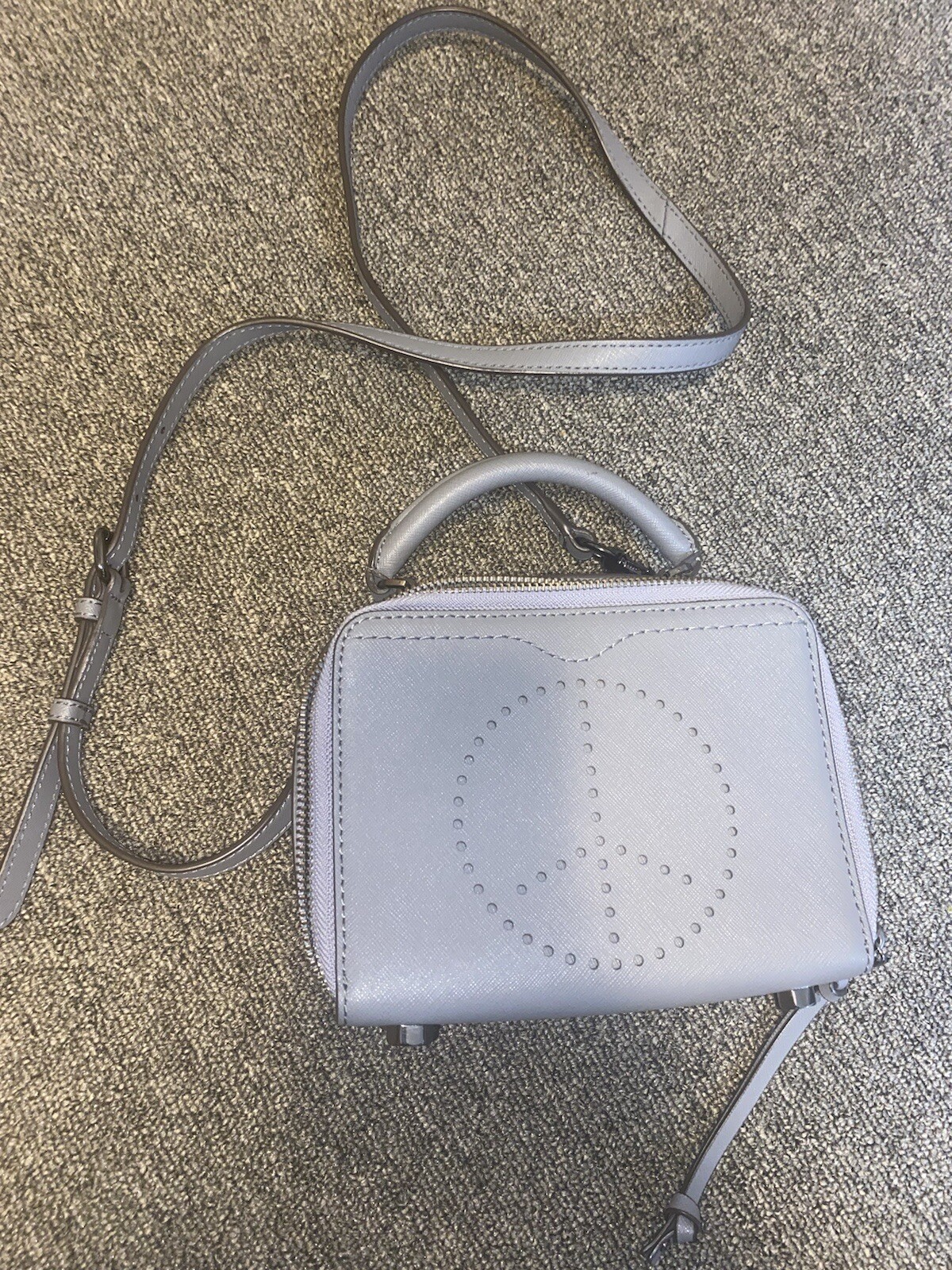 Rebecca Minkoff Gray Perforated Peace Sign Box Top Handled Crossbody ...
