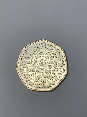 2011 Great Britain 50 Pence World Wildlife Fund(WWF) 50 Anniv Coin ...