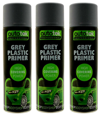 3x AUTOTEK Professional Grey Plastic Primer 500ml Spray Paint High ...