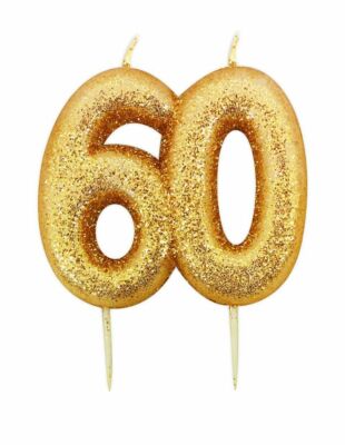 Gold Glitter Number 60 Candle 60th Birthday Party Cake Decoration ...