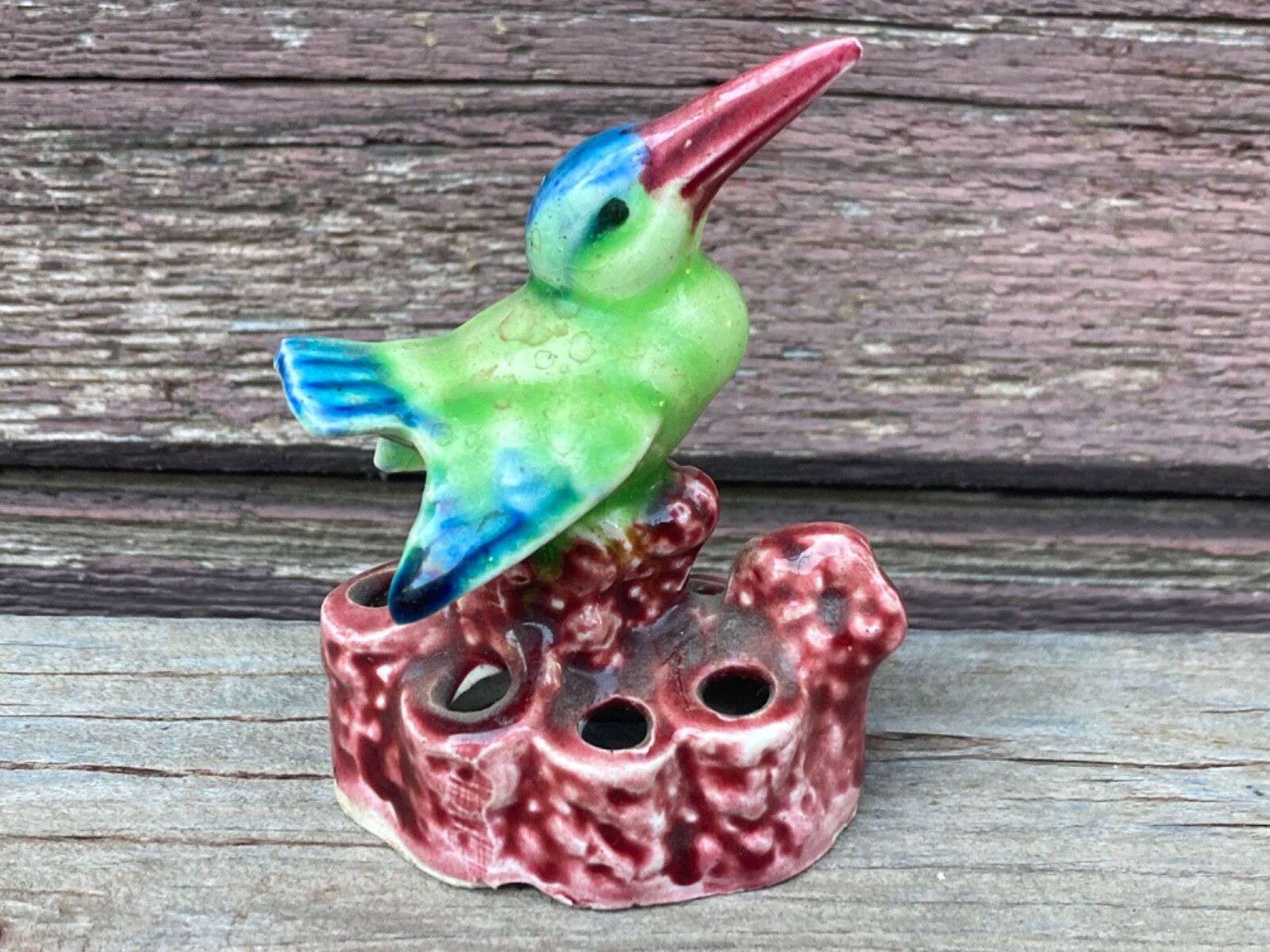 VTG Green / Blue Porcelain Long Beak BIRD Flower Frog Made in Japan | eBay