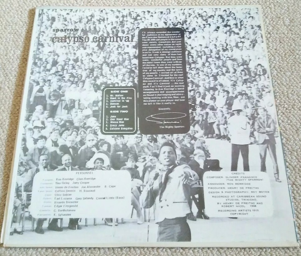 The Mighty Sparrow Calypso Carnival top tunes of '68 LP ** LIKE NEW ...