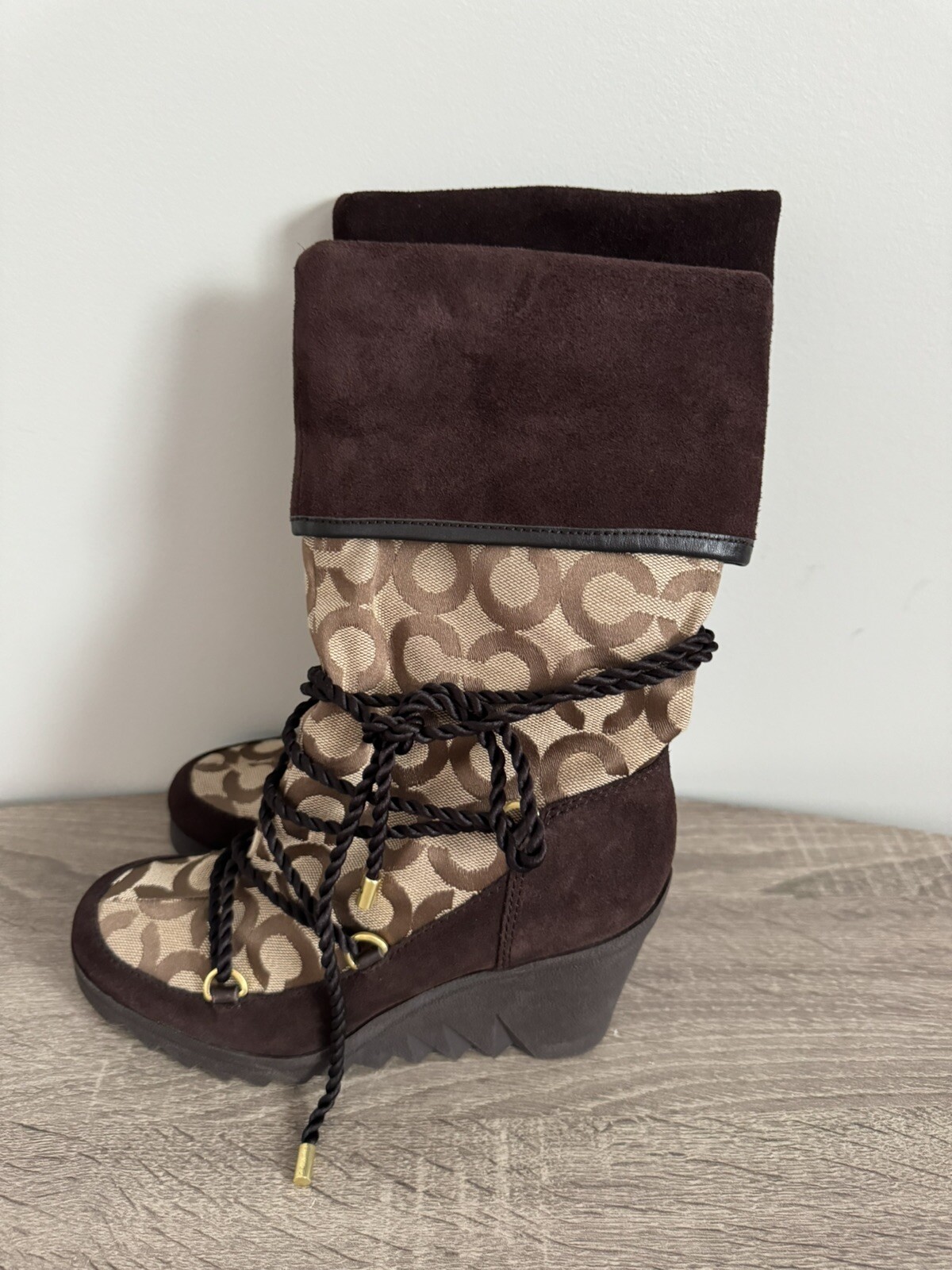 Coach Women Maisy Signature C Logo Wedge Boot Brown K… - Gem