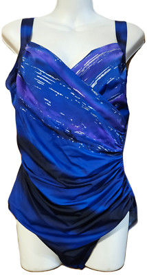 KIRKLAND MIRACLESUIT Glitterati Purple Wrap One Piece Swimsuit Size 16 ...