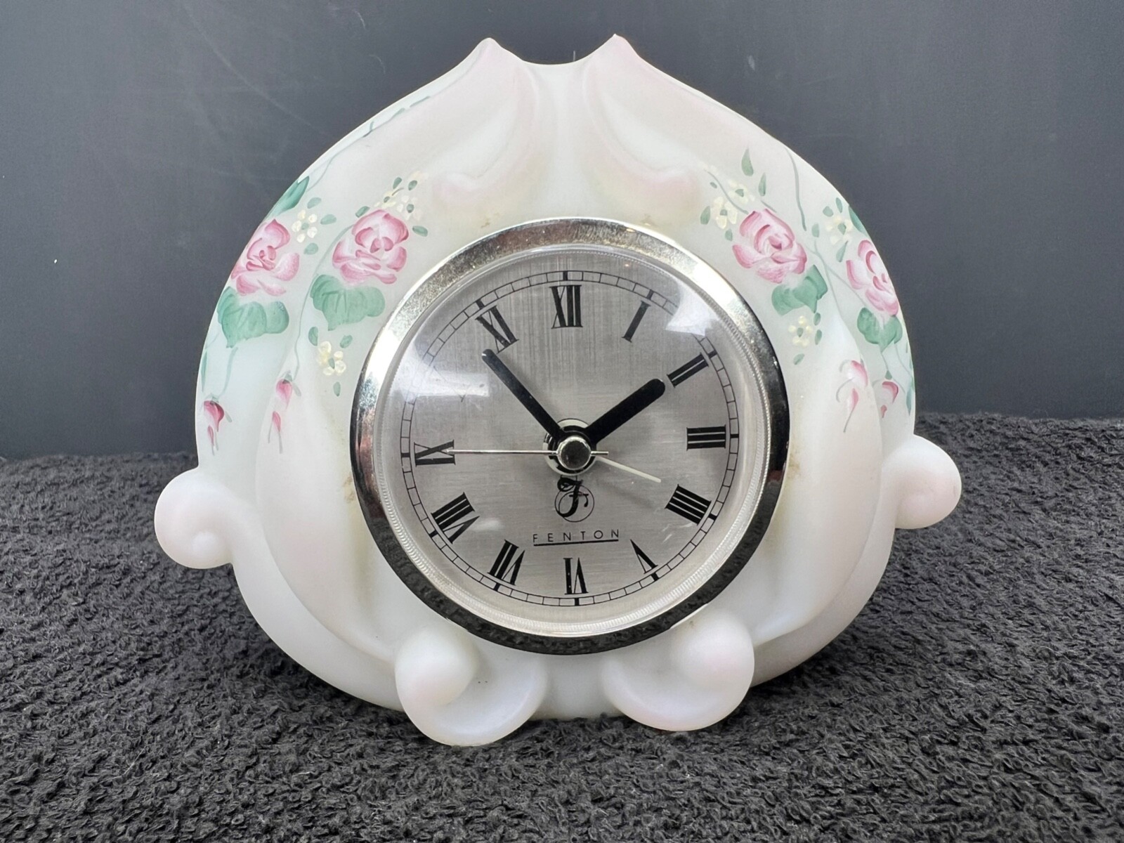 Fenton Rose Garden Burmese Glass Alarm Clock - Hand Painted by C ...