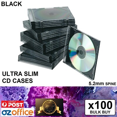 PREMIUM 100 x Black Slim CD Cases 5.2mm Spine Single Slimline CD Jewel ...