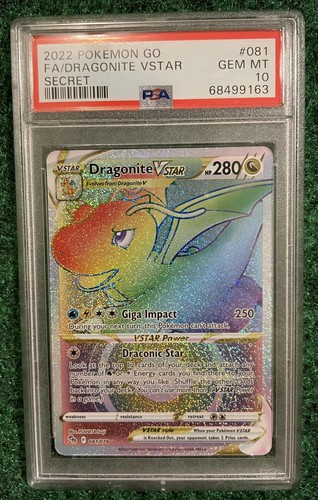 Pokémon Go Dragonite VSTAR Rainbow Rare Full Art Holo 081/078 Psa 10 ...