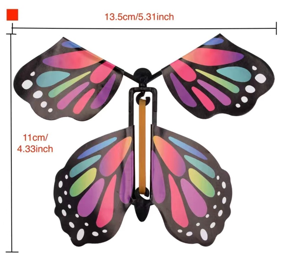 Magic Flying Butterfly Flutter Toys Random Color Wind Up Elastic Band ...