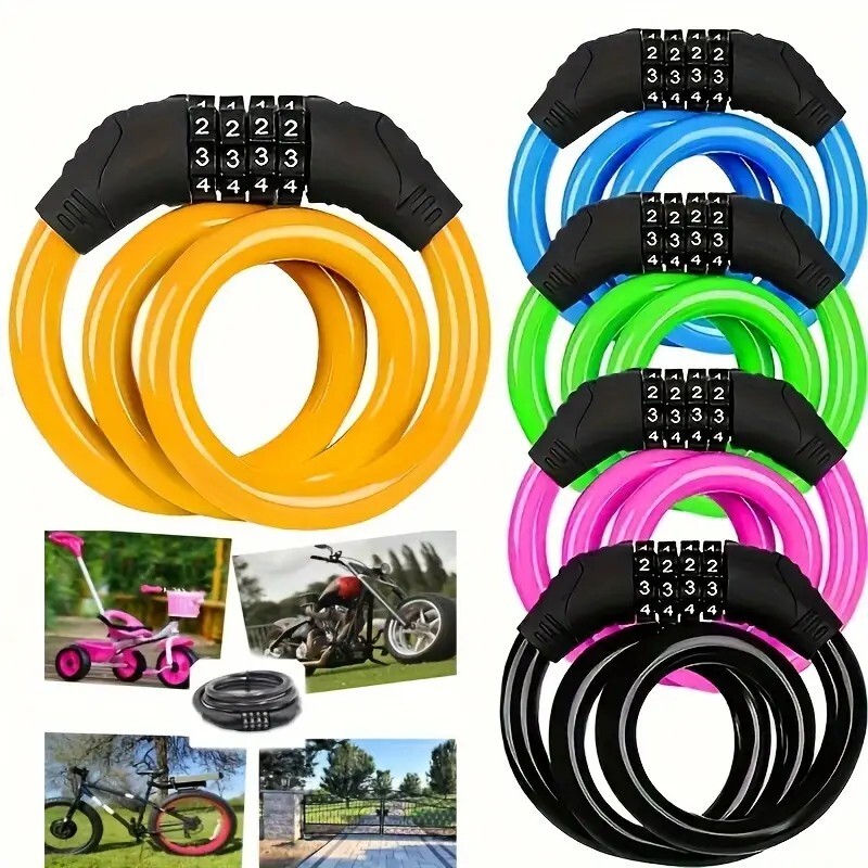 🎯Yellow Bike Lock 4-Digit Password Bicycle Resettable Combo Cable Chain ...