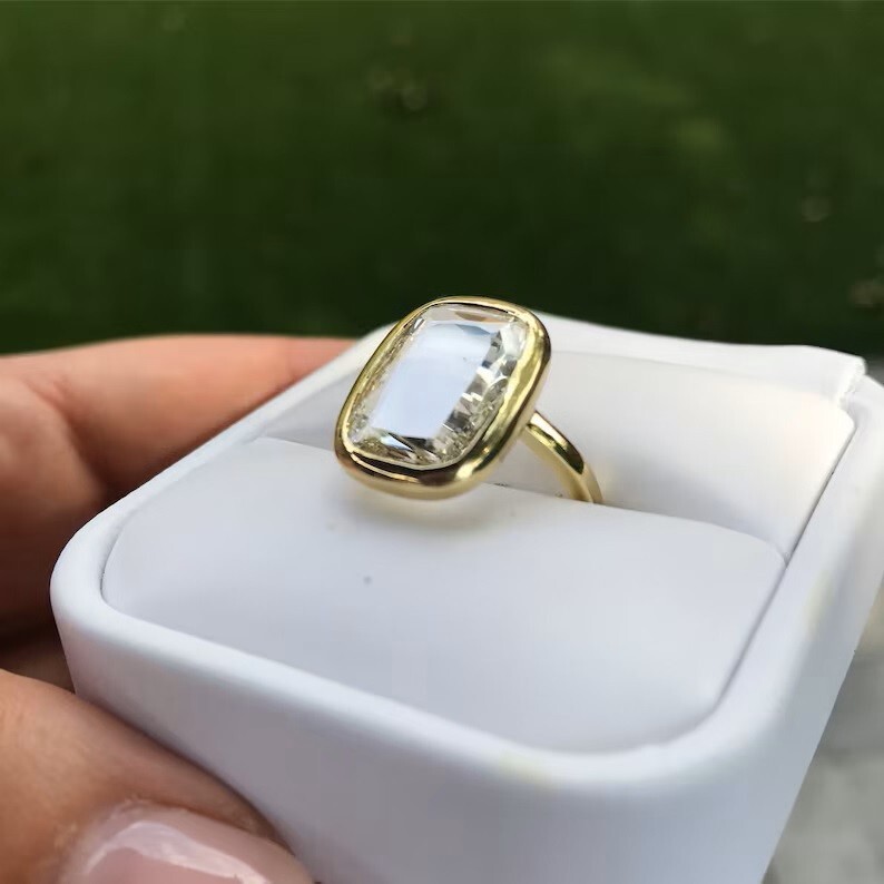 2.0 CT Rectangle Portrait Cut Moissanite Engagement Bezel Set Ring ...