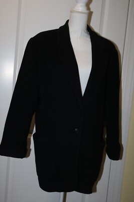 Coat Jacket Larry Levine Size 12 Black Wool 1 Button Front Lined Pea ...