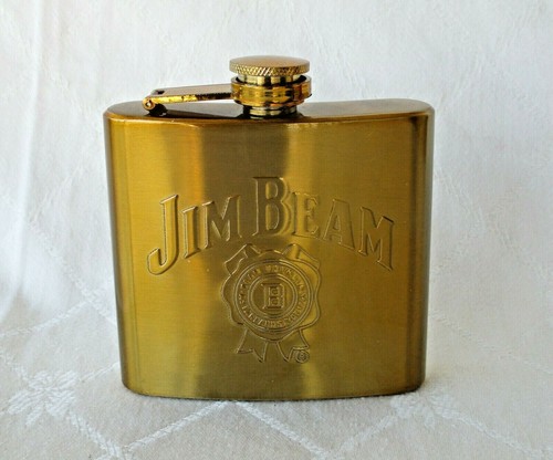 Jim Beam Gold Coloured Hip Flask 5 oz Brand New in Box Barware ...