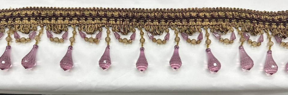 3.5” Tear Drop Beaded Trim Fringe W/ Gimp Top Sold By The Yard - Purple ...