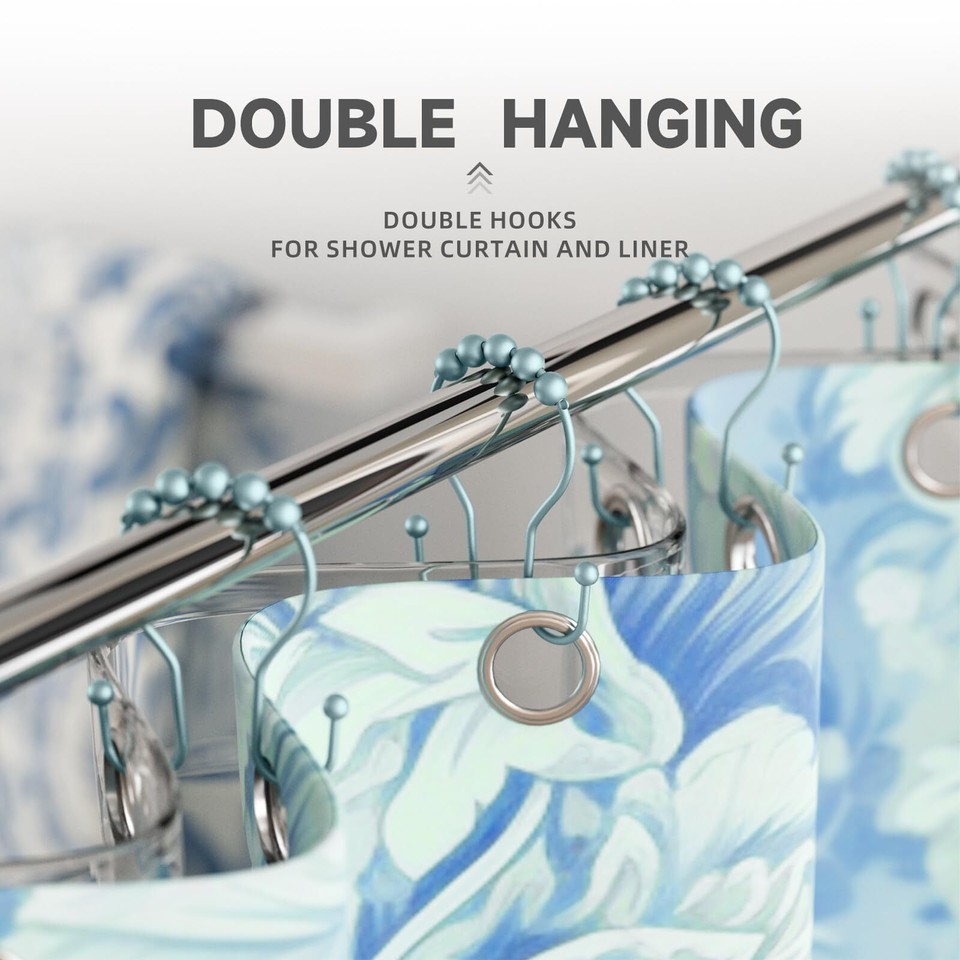 Shower Curtain Hooks Shower Curtain Rings Rust Proof Double Hook Shower ...