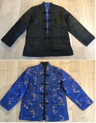 GETC Solz Squirrel Style Jacket M (L) Asian Reversible Satin Mandarin Blue Black | eBay