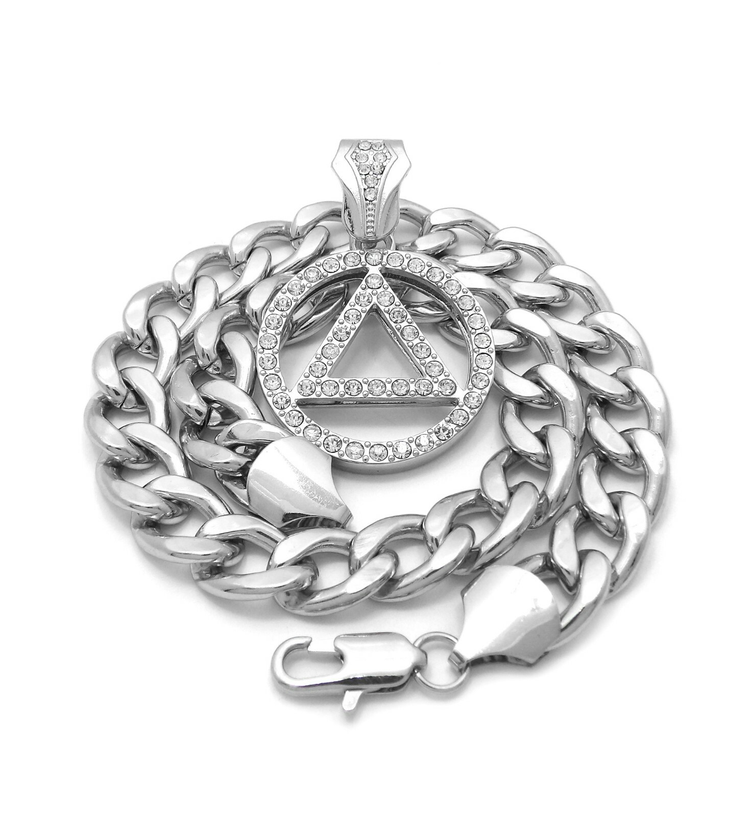 HIP HOP SOBRIETY CIRCLE & TRIANGLE SYMBOL CZ PENDANT & 10mm CUBAN CHAIN ...