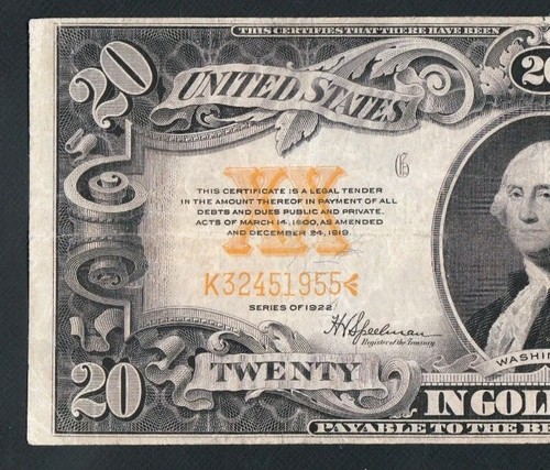 GORGEOUS 1922 $20 GOLD NOTE! NO PINHOLES OR TEARS | eBay