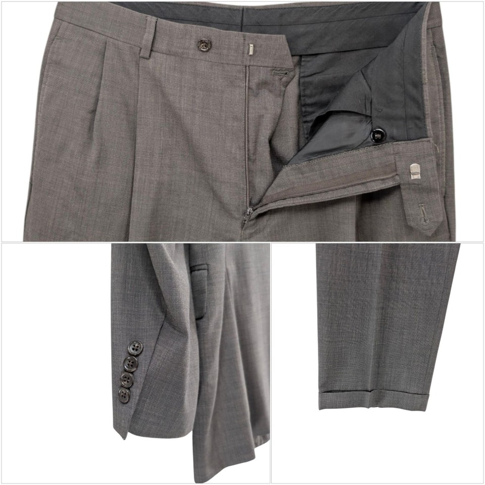 Jos A Bank 2 Pc Wool Suit Mens Grey 2 Button Jacket Pleated Cuffed Sz ...
