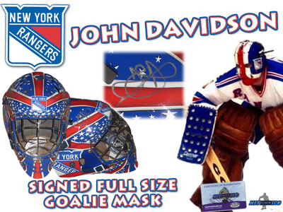 JOHN DAVIDSON Signed NEW YORK RANGERS Full Size GOALIE MASK w/COA HOFer ...