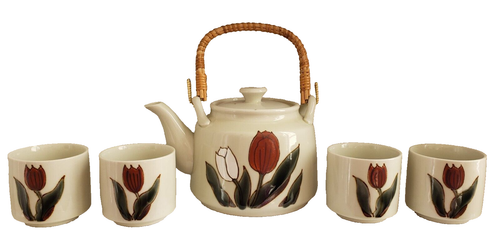 Vintage Otagiri Japan Stoneware Hand Painted Tulip Tea Set Pot W/ Lid 4 ...