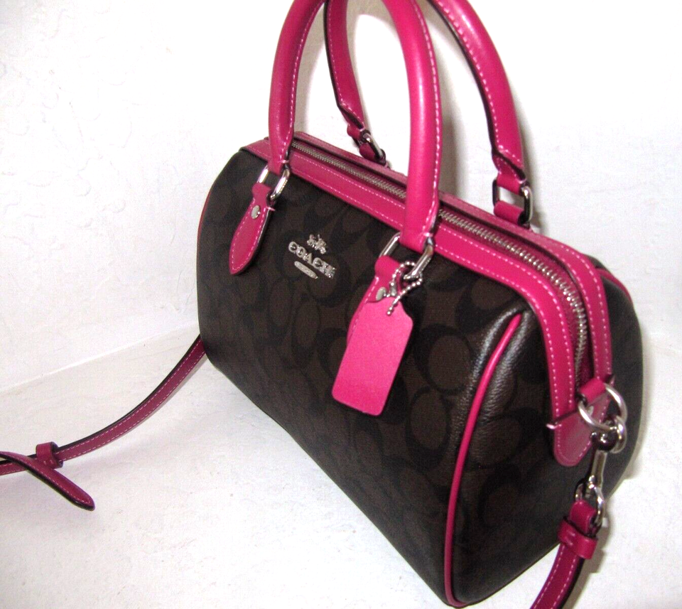 Coach CH280 Rowan Satchel Brown Signature Canvas Bright Violet Leather ...