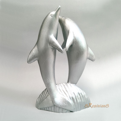 New 2 Dancing Dolphins Ocean Sculpture Figurine Dolphin Sea Resin ...