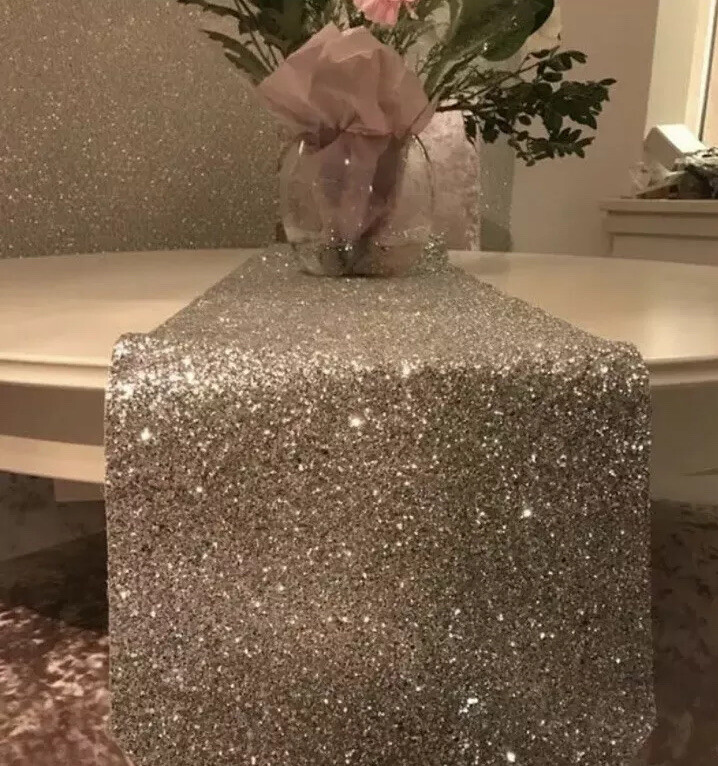 Silver Glitter Christmas Table Runner Sequin Cloth | eBay UK