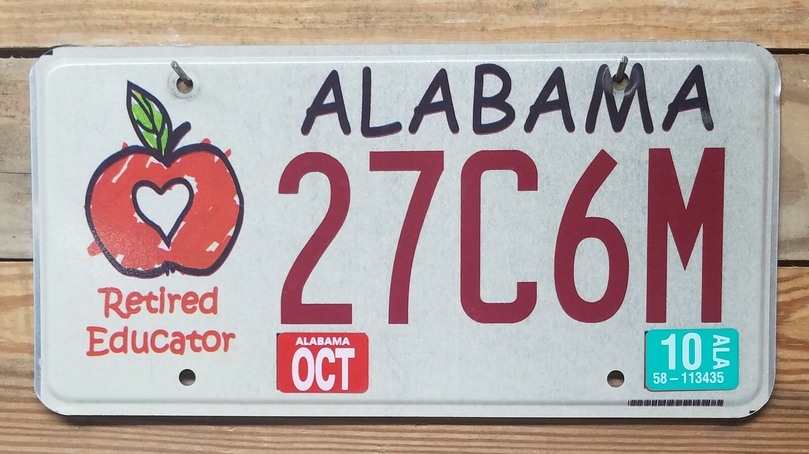 Alabama expired 2010 Retired Educator License Plate/Tag - 27C6M ~ Flat ...