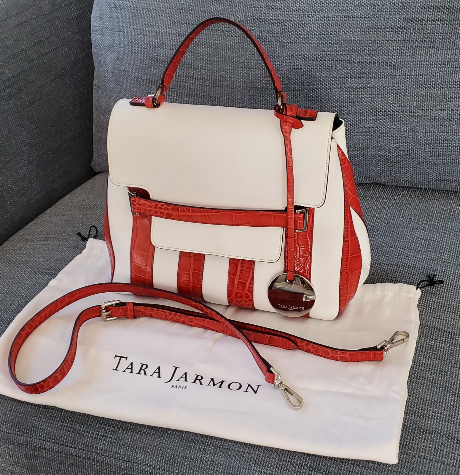 NWT Tara Jarmon Paris Leather handbag purse Colorblock Red White | eBay
