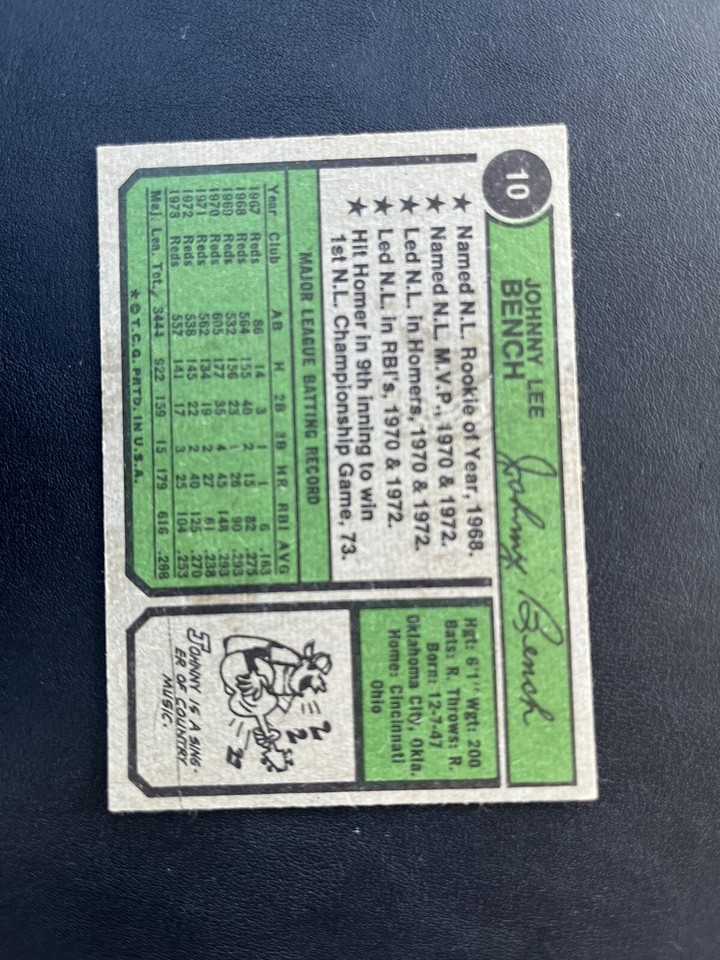 1974 TOPPS #10 JOHNNY BENCH HOF CIN REDS—POPULAR ISSUE💥*** (tgcs) | eBay