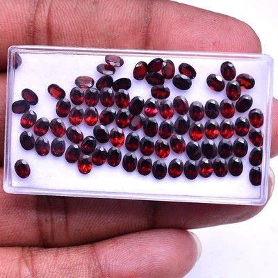 77 Pcs Natural Mozambique Red Garnet 4mm 3mm Oval Cut Untreated Loose ...