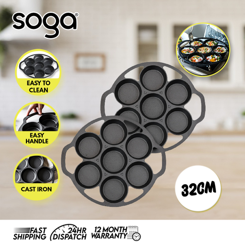 SOGA 2X 32cm Cast Iron Grill Takoyaki Fry Pan Octopus Balls Maker 7 Hole Mold | eBay Australia