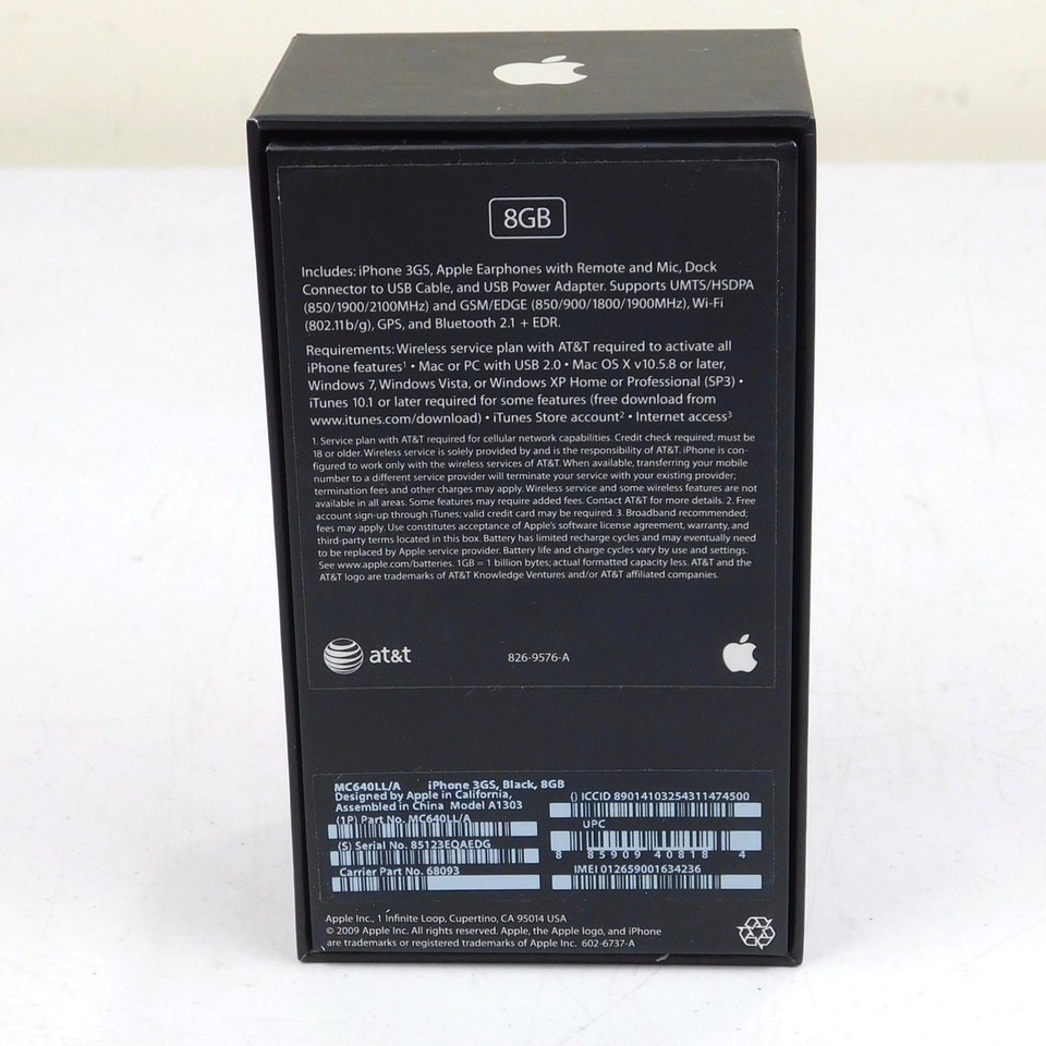 Apple iPhone 3GS 8GB Black BOX ONLY Genuine Includes Inserts Stickers ...