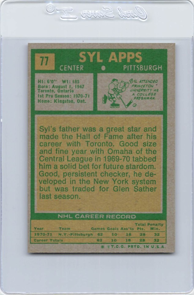 1971/72 Topps #77 Syl Apps Penguins EX/MT *DA-C5943 | eBay