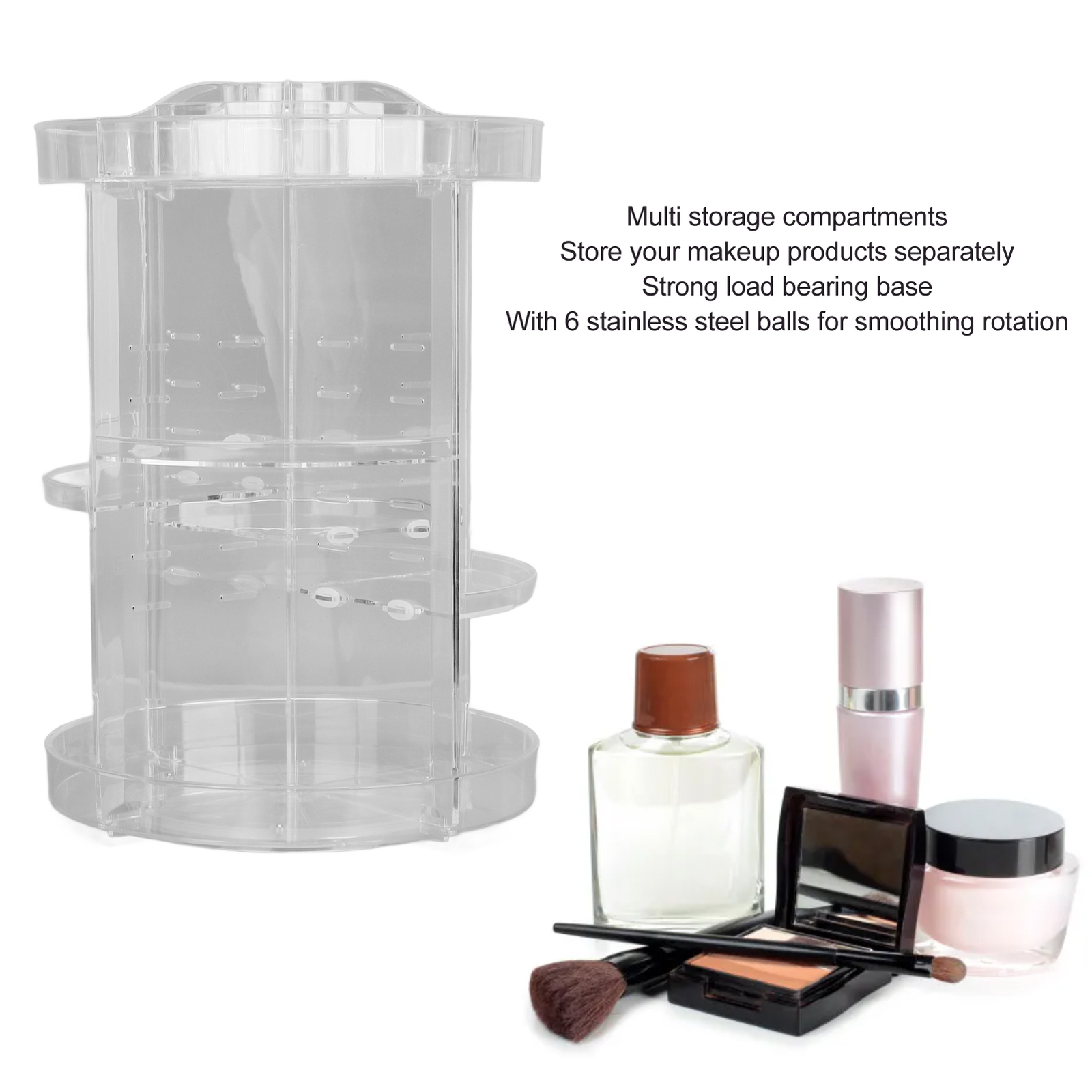 360 Degrees Rotating Makeup Organizer Large Capacity Multi Grids Clear ...