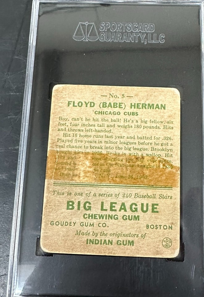 1933 Goudey #5 Babe Herman Chicago Cubs SGC 1 | eBay