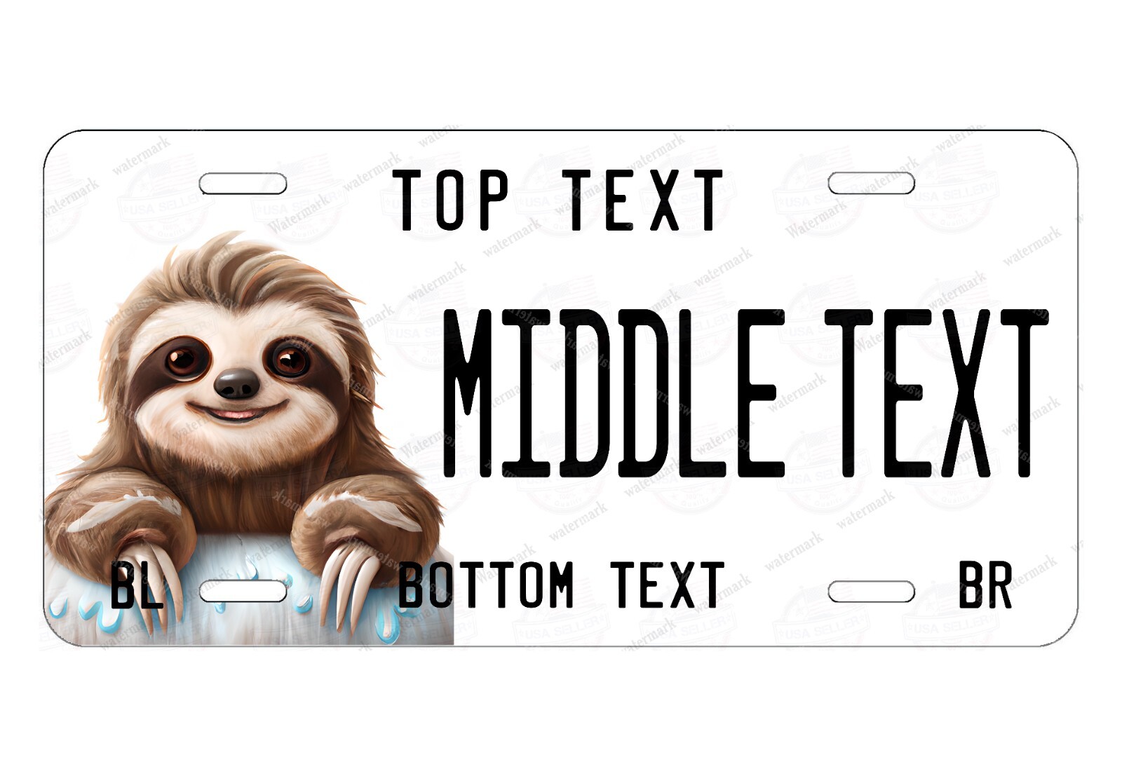 Any State Any Text Sloth Cute Animal License Plate for Car ATV Bicycle ...