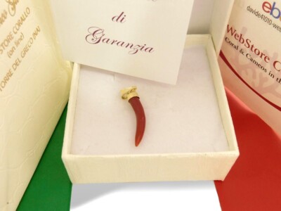 Pendant of Italy in 18k gold and red Coral Gemstone Horn Natural ...