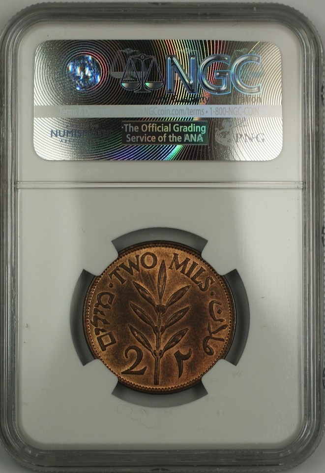 1927 Palestine 2m Two Mils Coin NGC MS-64 RB Red-Brown *Scarce ...