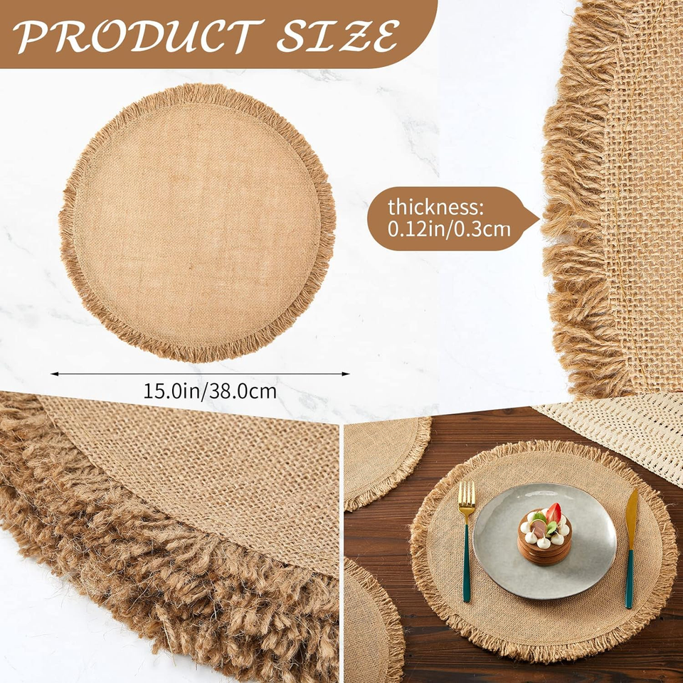 16 Pieces Burlap round Braided Placemats 15 Inch Vintage Farmhouse ...