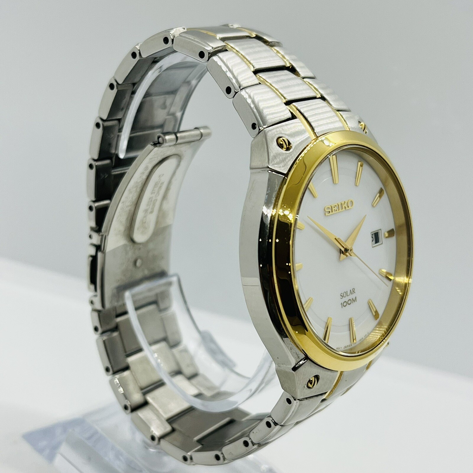 Seiko Men's Solar Two Tone White Dial Stainless Steel 41mm Watch ...