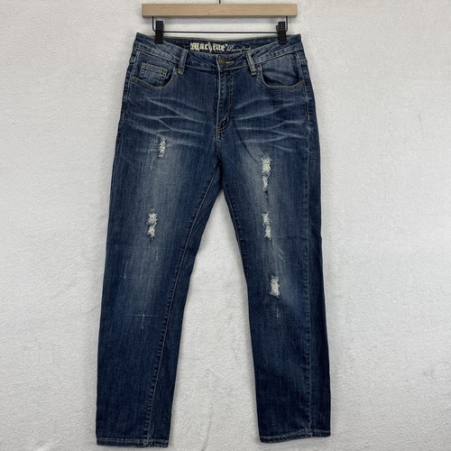 Machine Jeans Womens 28 Blue Distressed Denim Slim Straight Zip Fly DMC ...