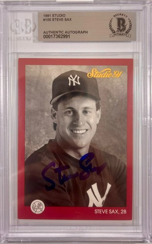 Steve Sax auto signed card 1991 Leaf #100 MLB New York Yankees BAS ...