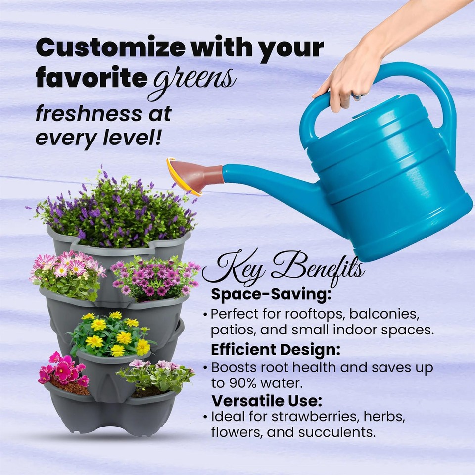 6 x Vertical Strawberry Planter Patio Garden Stackable Flower Pot Self ...