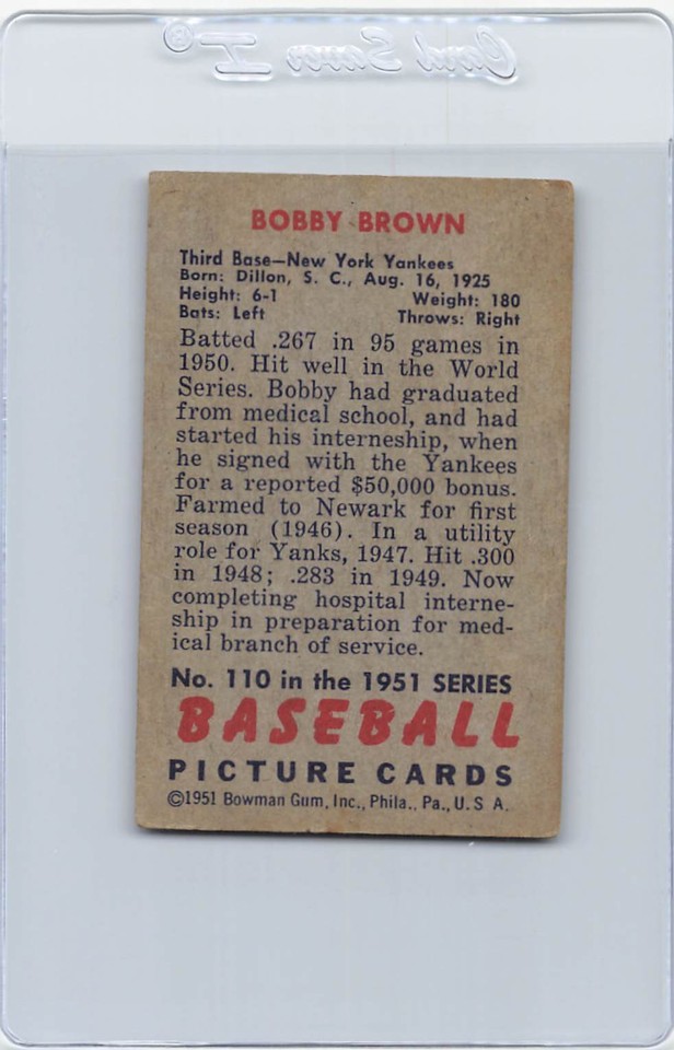 1951 Bowman #110 Bobby Brown Yankees VG/EX *DA-B6481 | eBay