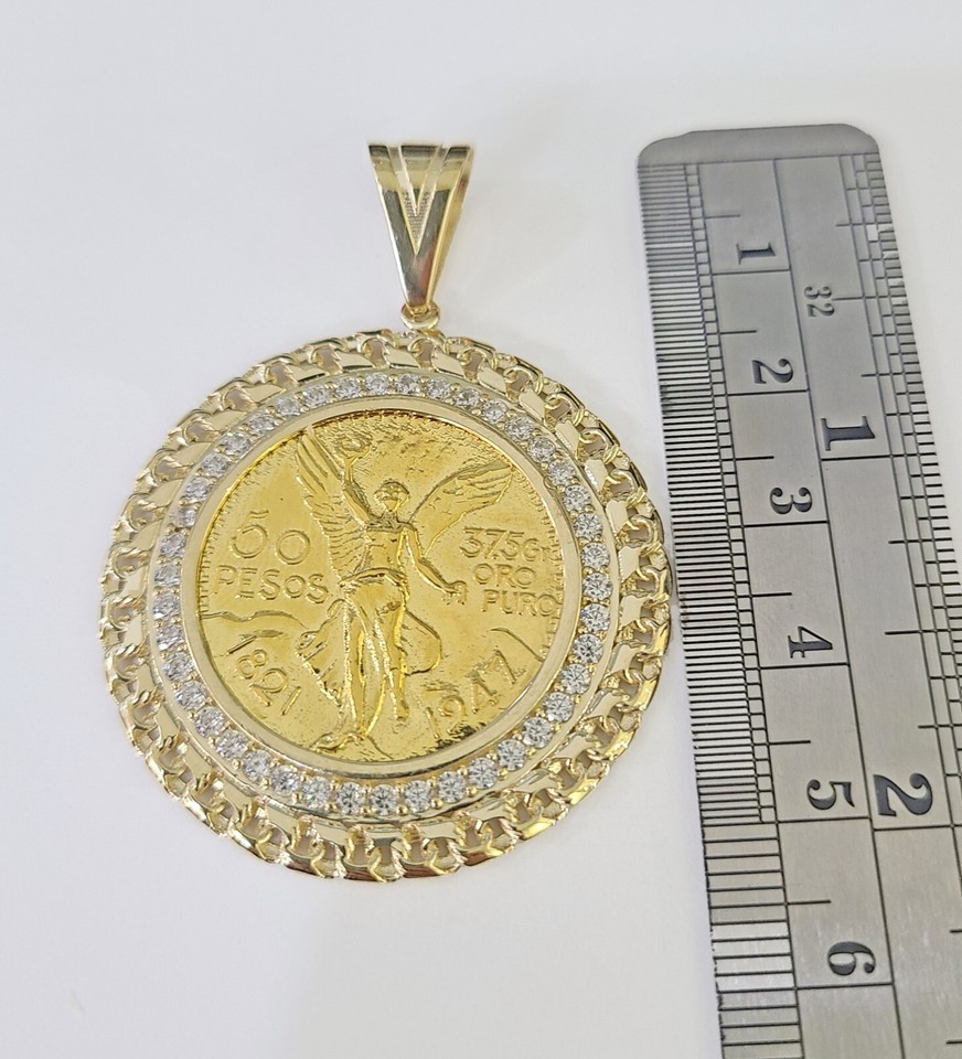 REAL 10k Yellow Gold Charm Centenario Style Coin in Bezel 50 Pesos 1947 ...