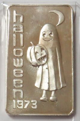 HALLOWEEN 1973 GHOST TRICK OR TREAT SILVER 1 OZ 999 FINE ART BAR DOUBLE ...